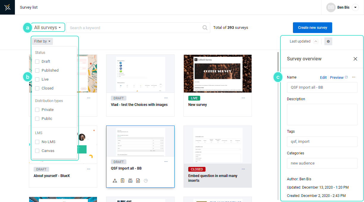 Create your survey | BlueX